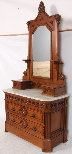 Marble Top Gothic Walnut Dresser : Lot 252