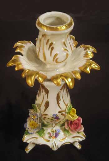 Dresden Porcelain Candlestick, Crown N Mark : Lot 8005