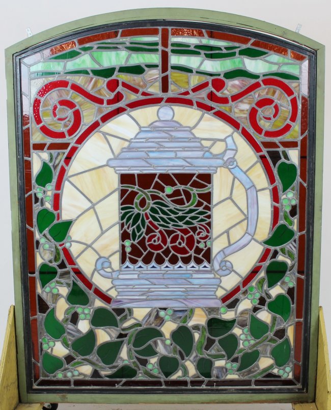 Stained & leaded glass pub sign with beer stein : Lot 204