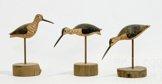 Hand Carved Shore Bird decoys signed Stevens : Lot 211