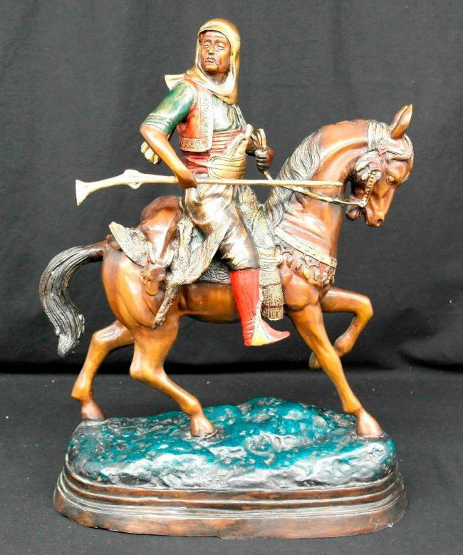 Large Cast Bronze Statue (Arab Hunter on Horse) : Lot 16