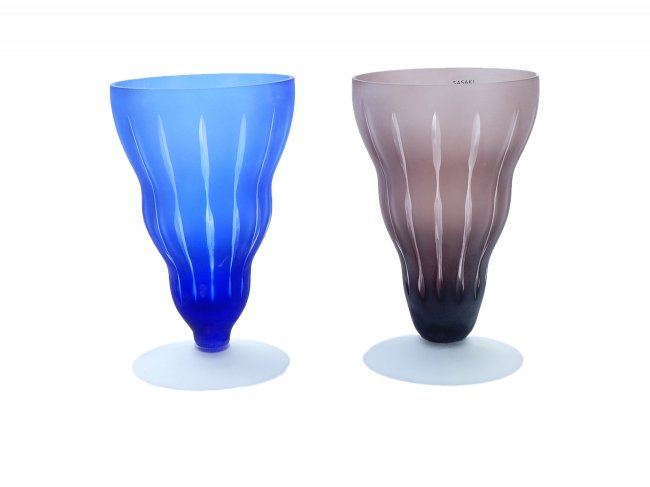 Pair Frosted Glass Vases, Sasaki Crystal : Lot 197