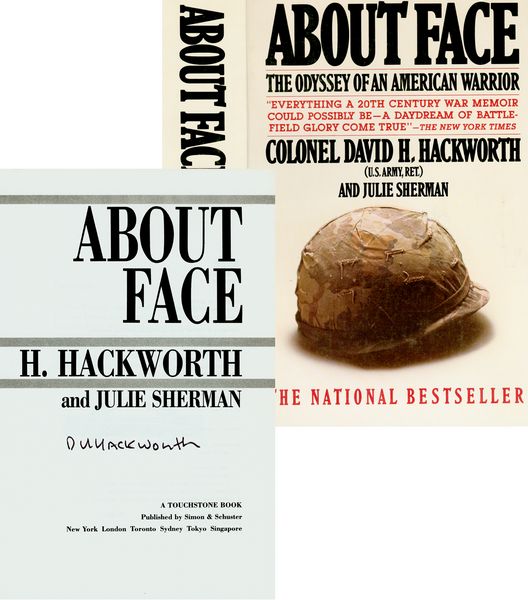 0327: COLONEL DAVID HACKWORTH SIGNED BOOK "ABOUT FACE" : Lot 327