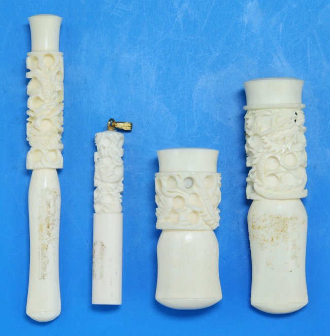 Four (4) Chinese Antique Ivory Carved Pipes : Lot 195