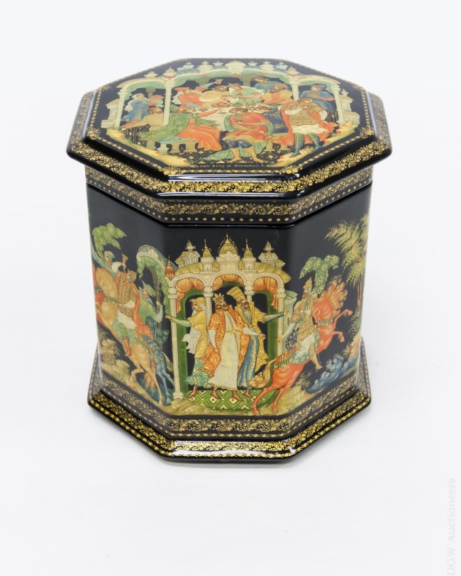 Kornilov Russian Palekh Lacquer Box, Octagonal. : Lot 74