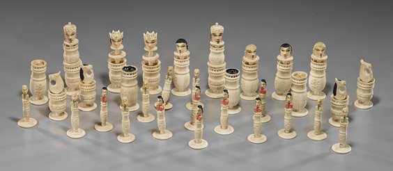 Unusual Old Carved Bone Chess Set : Lot 197
