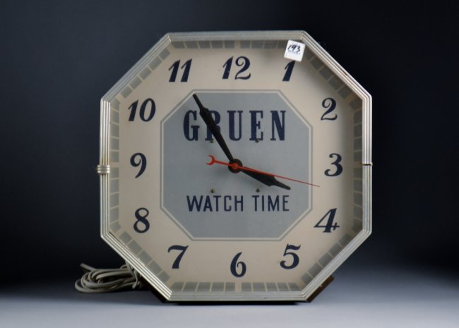 Vintage Electric Gruen Watch Time Clock Size : 15 1/2" : Lot 193