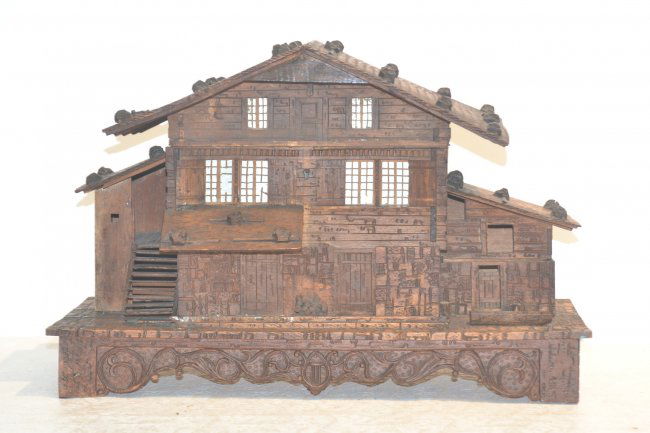 HAND MADE SWISS CHALET FORM MUSIC BOX : Lot 96