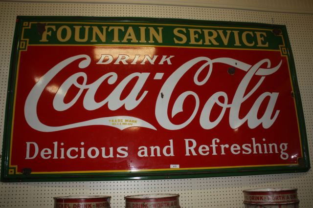 415: Coca Cola- Fountain Service Sign Porcelain : Lot 415