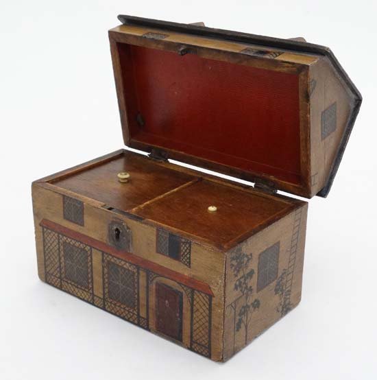C.1800 House Caddy : a hand painted Folk Art Cottage : Lot 815