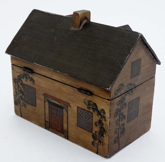 C.1800 House Caddy : a hand painted Folk Art Cottage : Lot 815