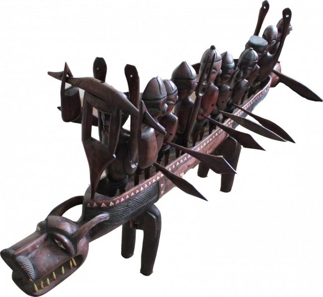 African Solid Wood Art Carving of DOG Ship Boat Vessel : Lot 152