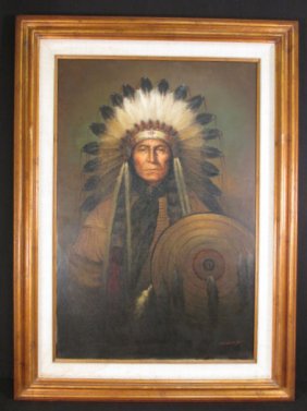 KENNETH SU PORTRAIT PAINTING: NATIVE AMERICAN PORTRAIT : Lot 217