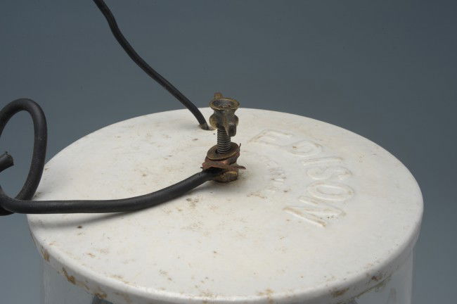 TWO EDISON WET CELL BATTERY GLASS JARS AND LIDS : Lot 249