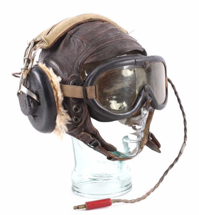 WWII US AAF A-11 Flight Helmet Goggles & Headset T : Lot 113