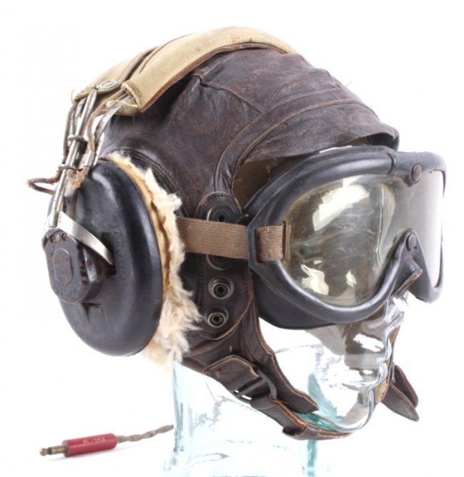 WWII US AAF A-11 Flight Helmet Goggles & Headset T : Lot 113