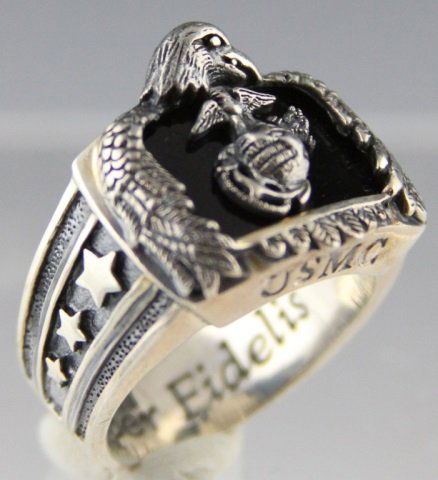 STERLING US MARINE CORPS MENS RING : Lot 1213