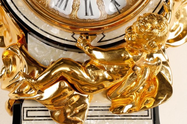 Italian Partial Gilt Clock on Pedestal Base : Lot 741