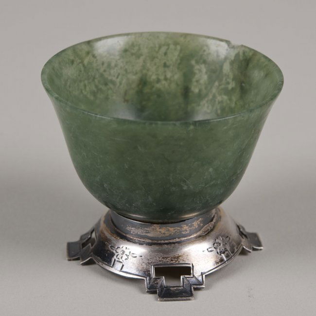 Chinese jade cup with sterling mount by Ed. Farmer : Lot 7