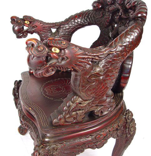 18: 19TH C CHINESE CARVED DRAGON CHAIR : Lot 18