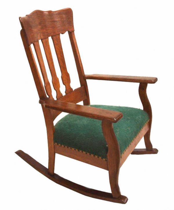 ANTIQUE AMERICAN OAK SLAT BACK ROCKING CHAIR : Lot 48