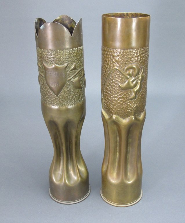 2 Heavy Brass Trench Art 75mm Shell Casing : Lot 6