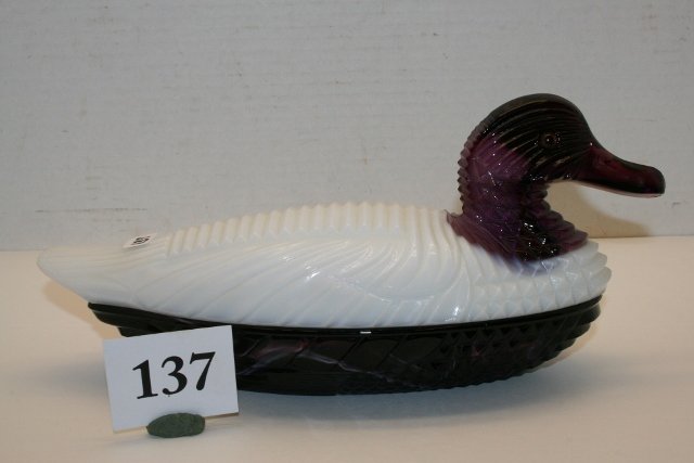 Purple Slag Glass Duck On Nest Lot 137