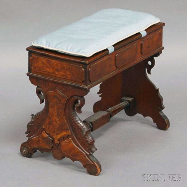 Small Victorian Carved Walnut Lift-seat Organ Bench, wi : Lot 764