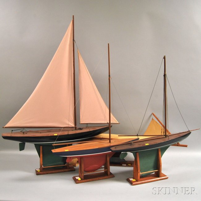 Four Painted Wood Pond Sailboat Models, 20th century | Model sailboat ...