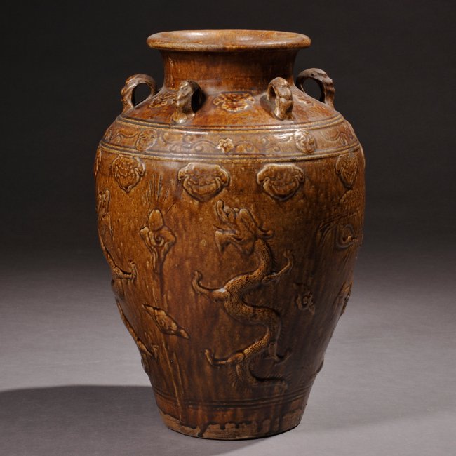 Large Martaban Jar, China, the ovoid body rising to a : Lot 179