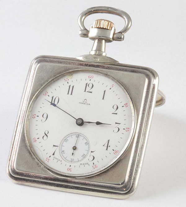 Omega silver open face square pocketwatch silber : Lot 662