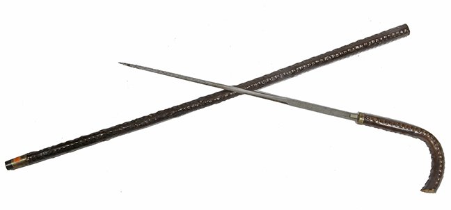 200. Toledo Sword Cane- Ca. 1885- Gnarled wood handle : Lot 200