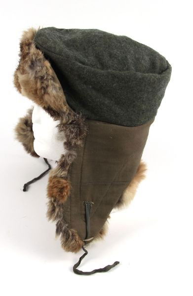 WWII GERMAN WINTER ARMY RABBIT FUR HAT : Lot 3091