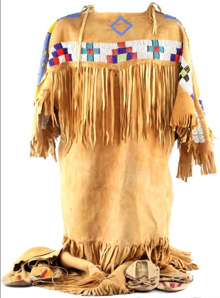 Native American Buckskin Beaded Dress Moccasins Lot 3016