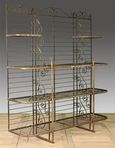 130: VINTAGE FRENCH WROUGHT IRON BRASS BAKERS RACK : Lot 130