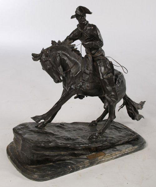 BRONZE COWBOY SCULPTURE REMINGTON REPRODUCTION : Lot 155