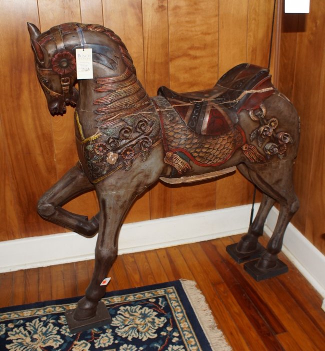 Reproduction carved wood carousel horse with carved : Lot 4066A