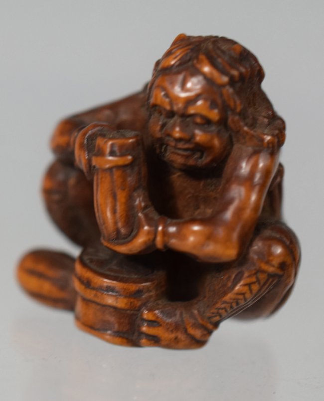 Antique Japanese Edo period wood carved Oni netsuke : Lot 55