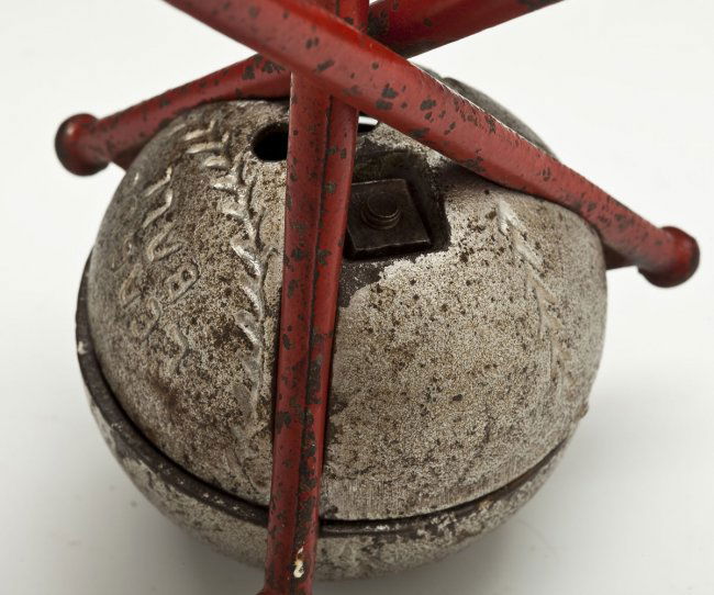 150: 1914 Hubley Cast Iron Baseball on 3 Bats Bank : Lot 150