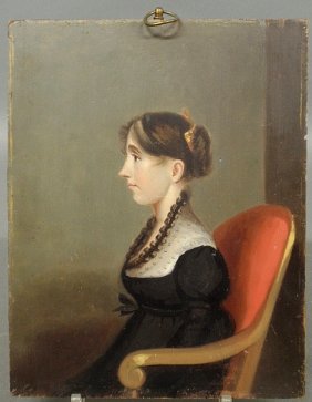 Oil on board portrait of a seated young woman, c.1830, : Lot 67