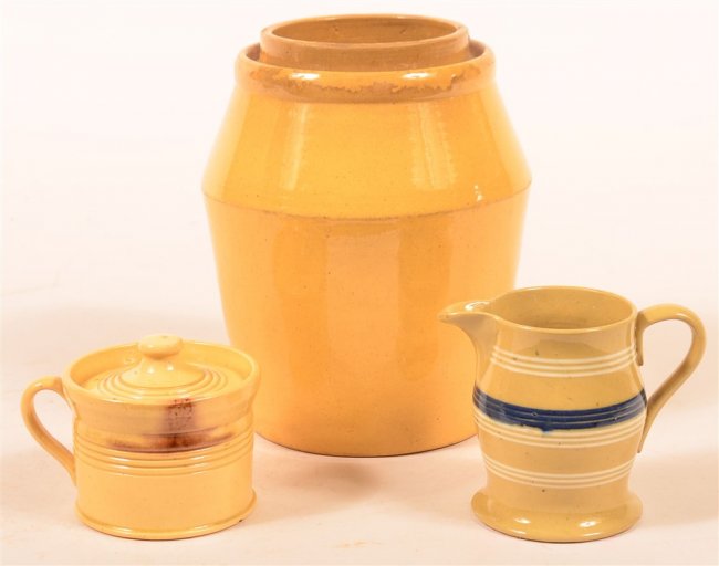 Three Pieces of Glazed Yellowware Pottery. : Lot 327