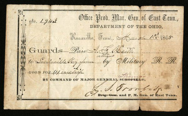 CIVIL WAR: MILITARY PASS - 3/1/1865, TN : Lot 504