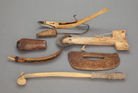 54224: SIX ESKIMO CARVED BONE AND IVORY TOOLS c. 1900 : Lot 54224